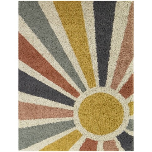 5'3"x7' Helia Geometric Sun Shag Kids' Rug Cream - Balta Rugs: High ...