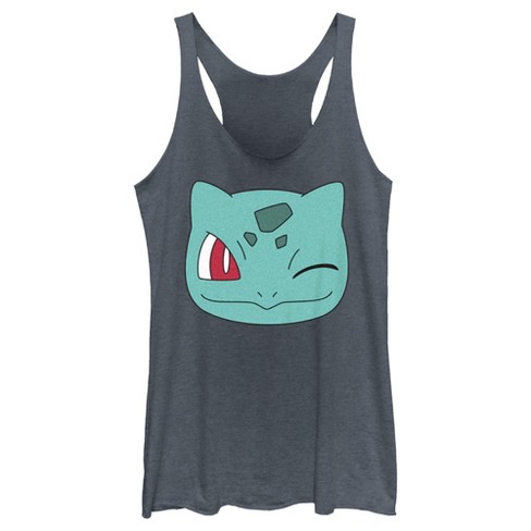 Women's Pokemon Bulbasaur Wink Face Racerback Tank Top - Navy Blue ...