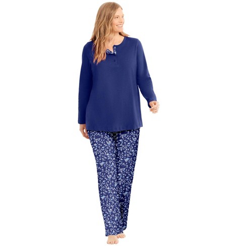 Only Necessities Women's Plus Size Henley Pj Set - 4x, Evening Blue ...