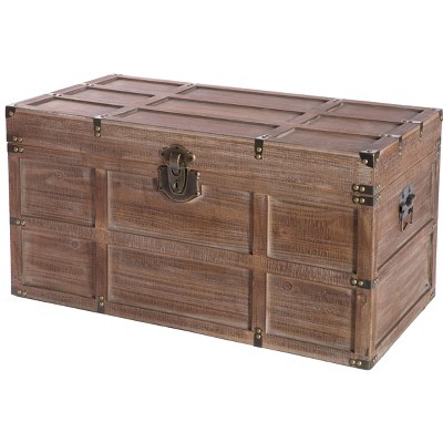 Vintiquewise Wooden Rectangular Lined Rustic Storage Trunk with Latch ...