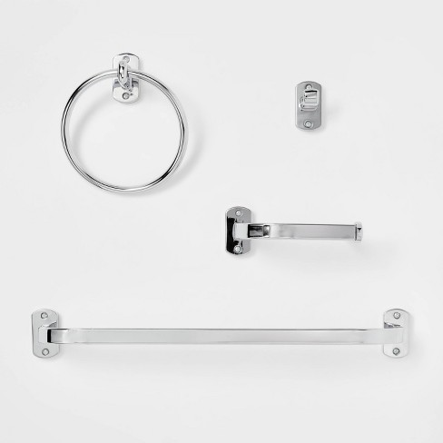 4pc Bath Hardware Set Chrome - Threshold™: Includes Towel Ring, Robe ...
