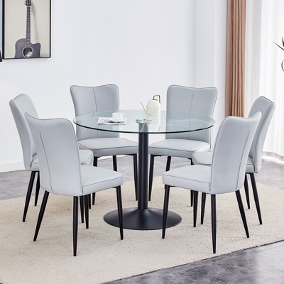 Nicbex Dining Table Set For 6 Kitchen Table Transparent Tempered Glass ...