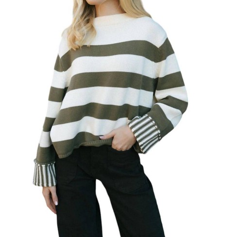 Women's Long Sleeves Big Stripe Sweater - Miou Muse L : Target
