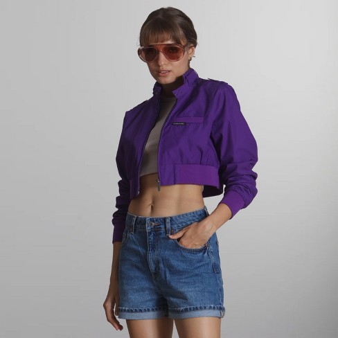 Women's Mini Cropped Racer Jacket - Purple, Large : Target