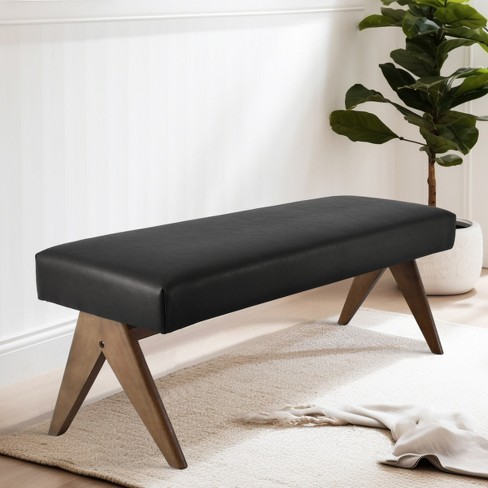 Morgan 47" Wide Black Faux Leather Dining Benches With "v" Shape Design ...