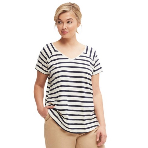 Ellos Women's Plus Size Rounded V-neck Tee : Target