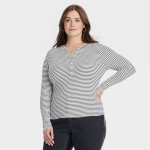 Women's Long Sleeve Henley Neck T-shirt - Universal Thread™ Navy/white ...
