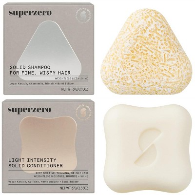 Superzero Fine Hair Shampoo Bar for Volume & Shine (2.15 oz) + Light Intensity Conditioner for ...