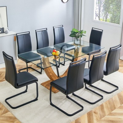 Nicbex Dining Table Set For 8 Dining Room Table Set Elegant Natural Style Tempered Glass Table ...