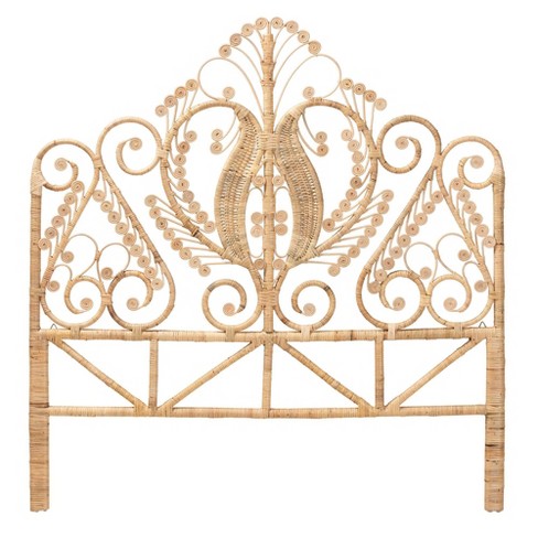 Baxton Studio Queen Size Caelinus Rattan Standalone Headboard Natural ...