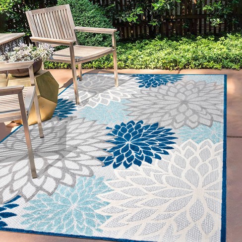 4'x6' Minori Floral Indoor/outdoor Area Rug, Blue/gray - Jonathan Y ...