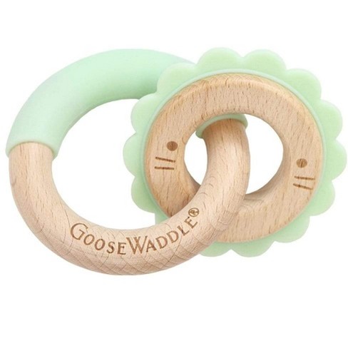 Goosewaddle Silicone + Wood Double Ring Teether Mint Lion : Target