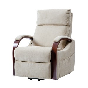 Noemi Upholstered Lift Assist Power Recliner Chair with Wood Arms ...