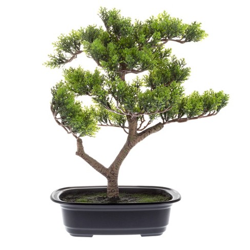 Faux Pine Bonsai Tree 14.5-inch Artificial Topiary For Desk, Tables, Or ...