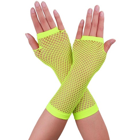 Allegra K Women's Fingerless Mesh Fishnet Gloves Fluorescence Yellow ...