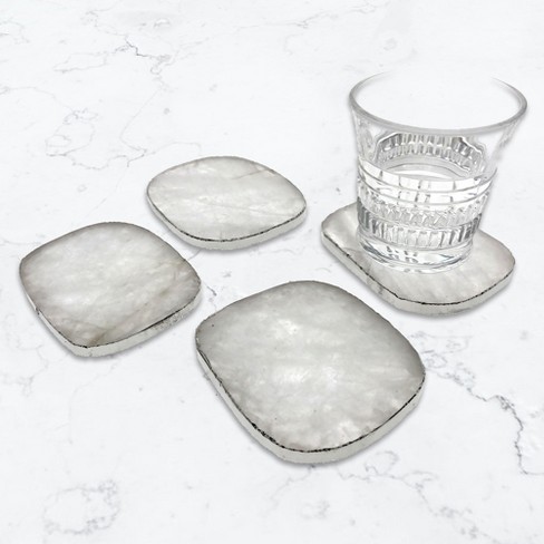 Modern Home Set Of 4 Natural Rock Crystal Quartz Stone Coasters (silver ...