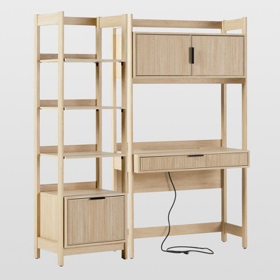 Saracina Home 3pc Fluted Hutch Desk With 1 Narrow Bookcase And 1 Wide ...