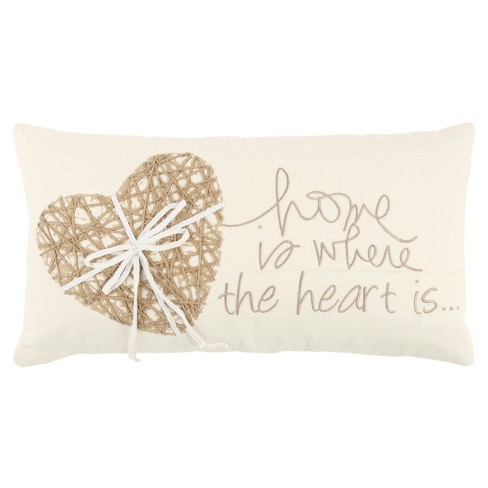 11"x21" Heart Lumbar Throw Pillow Beige - Rizzy Home: Embroidered ...