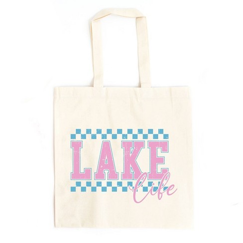 City Creek Prints Lake Life Checkered Canvas Tote Bag - 15x16 - Natural ...