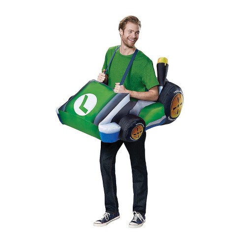 Mens Super Mario Kart Luigi Inflatable Costume - One Size Fits Most ...