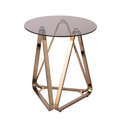 Tainbin Round End Table Champagne - Aiden Lane: Modern Geometric Base ...