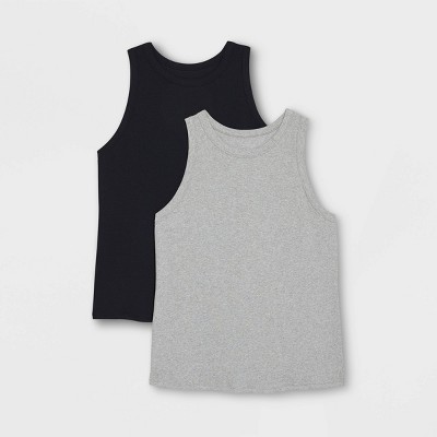 Women's Slim Fit Ribbed 2pk Bundle Tank Top - A New Day™ Black/gray 3x ...