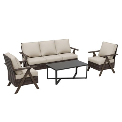 EAGLE PEAK Wicker 4 Piece Outdoor Furniture Sets, Weather Resistant ...