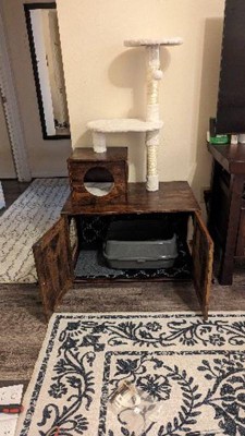 Costway 2-in-1 Wooden Litter Box Enclosure With Cat Tree Hidden ...