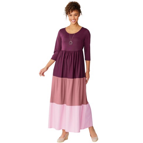 Woman Within Women's Plus Size Colorblock Tiered Dress : Target