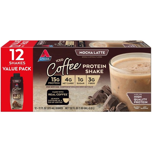 Atkins Mocha Latte Iced Coffee Protein Shake - 12pk/132 Fl Oz : Target