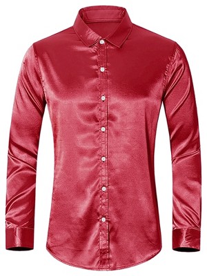 Lars Amadeus Men's Long Sleeves Button Down Slim Fit Formal Satin ...