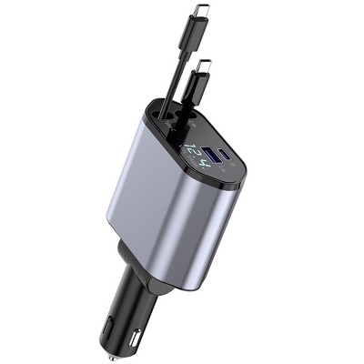North 4-in-1 Retractable Car Charger With 2 Usb-c Cables And Dual Usb ...