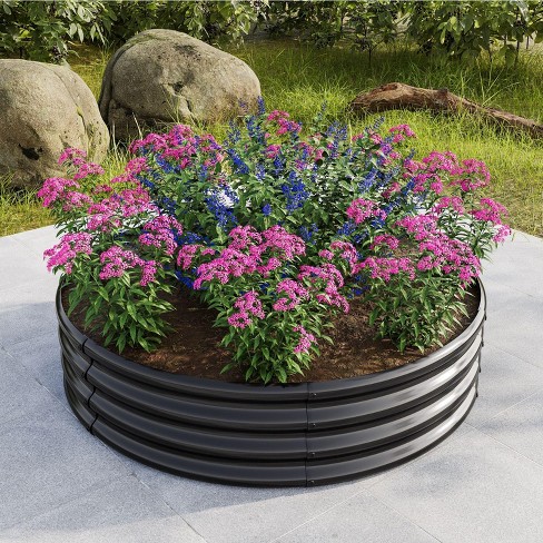 47.24''x11.4" Metal Outdoor Round Black Planter Box, Raised Garden Bed ...