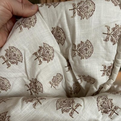 King Lofty Cotton Slub Woodblock Print Floral Quilt Off White/mauve ...