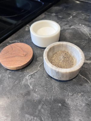 3pc Marble Stacking Salt & Pepper Cellar White/warm Gray - Hearth ...