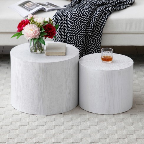 Round Nesting Coffee Table Set Of 2, Modern Circular Center Table Sofa ...