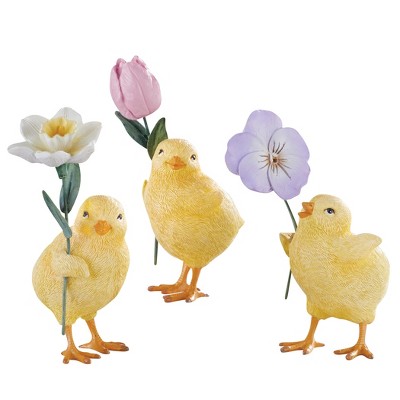 Collections Etc Hand-painted Spring Flowers Baby Chicks Sitters - Set ...