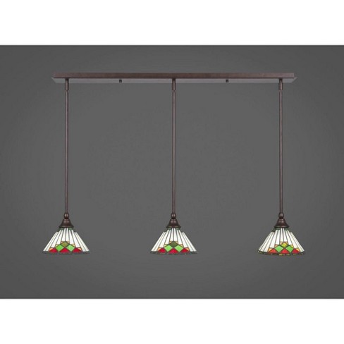 Toltec Lighting Any 3 - Light Chandelier In Bronze With 7" Green Sunray ...