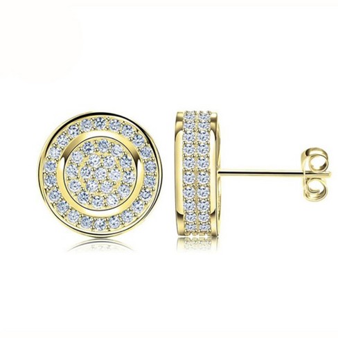 Round Stud Earrings For Women 3d Cz Iced Out White Gold Plated Ginger ...