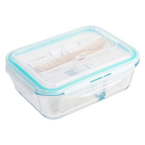 Lexi Home 2-compartment 35 Oz. Glass Meal Prep Container With Utensils ...