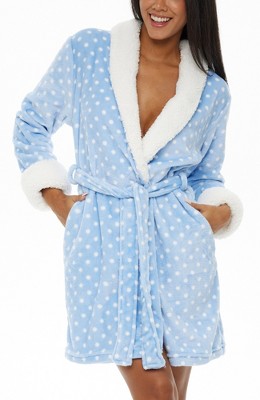 ADR Women's Classic Cozy Plush Robe, Short Fleece Bathrobe Light Blue ...