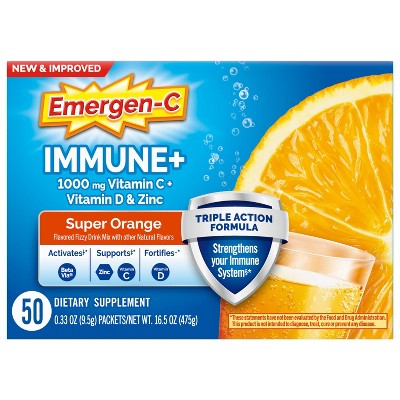 Emergen-c Immune+ Powder Drink Mix With Vitamin C - Super Orange - 50ct ...