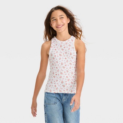 Girls' High Neck Ribbed Tank Top - Art Class™ White Floral Xs : Target