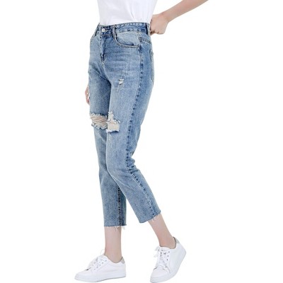 Anna-kaci Women's Ripped Boyfriend Jeans Cute Distressed Skinny- Medium ...