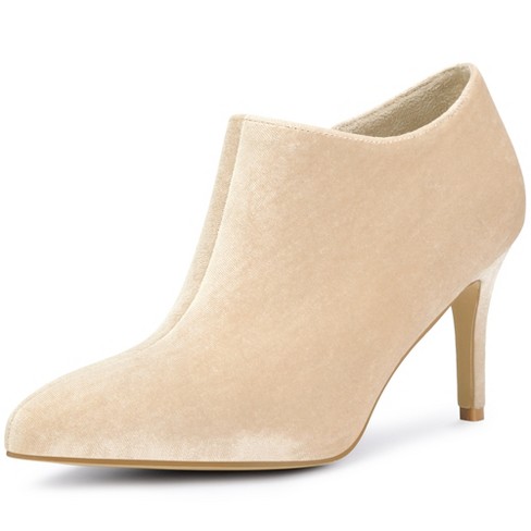 Perphy Women's Pointed Toe Side Zip Stiletto Heels Ankle Booties Beige ...