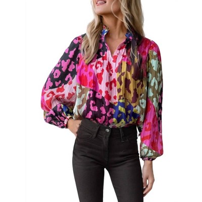 Women's Tammy Color Block Printed Crinkle Blouse - Little Daisy Closet ...