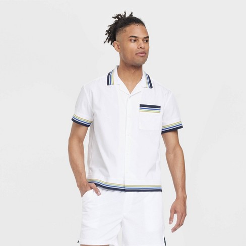 Houston White Adult Short Sleeve Tipping Button-down Camp Shirt - White ...