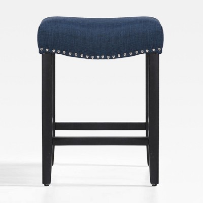 Westintrends 24" Upholstered Saddle Seat Counter Stool, Black/navy Blue ...
