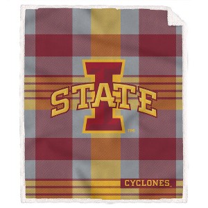 NCAA Iowa State Cyclones Plaid Steel Royal Plush Faux Shearling Blanket ...
