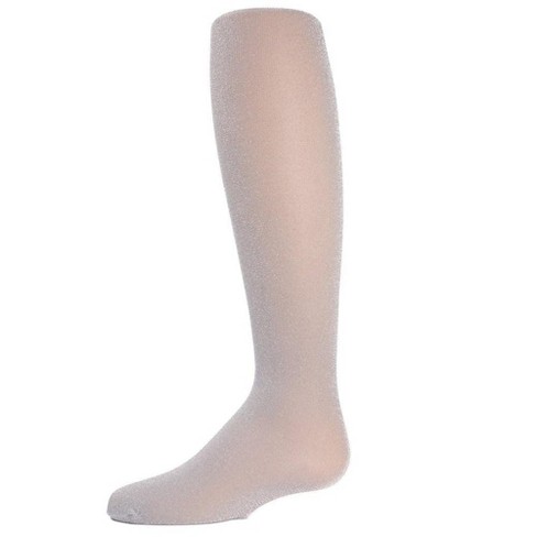 Memoi Girls' Metallic Shimmer Opaque Tights Silver 10-12 : Target
